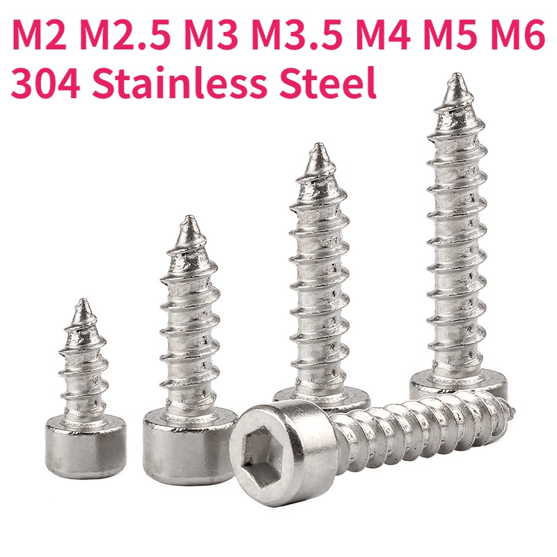 M2 M2.5 M3 M3.5 M4 M5 M6 304 Stainless Steel Cup Head Hexagon Hex Socket Self-tapping Screws ...