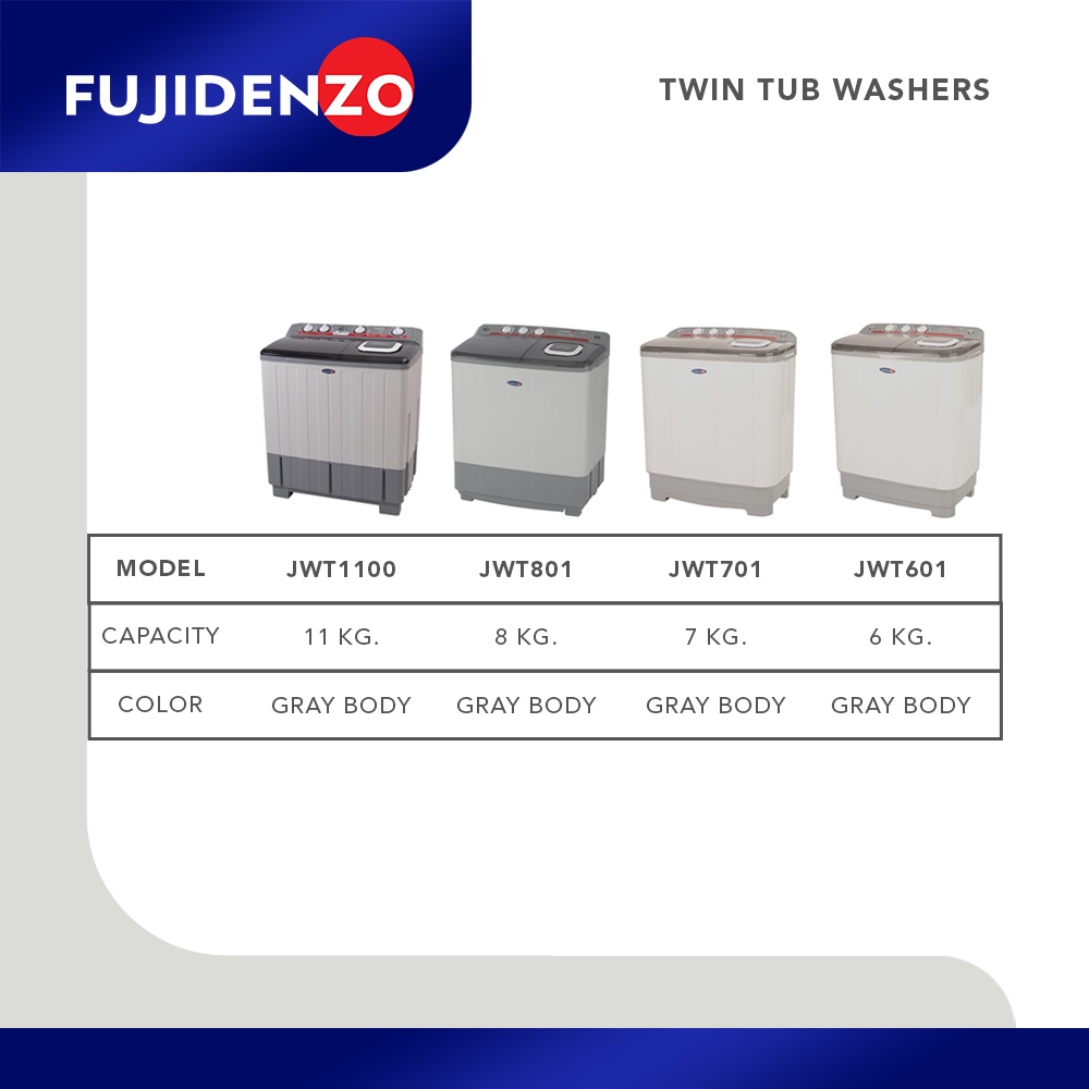 Fujidenzo 8 kg Twin Tub Washing Machine JWT-801 (Gray) | Shopee Philippines