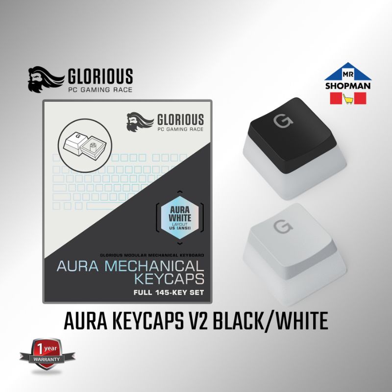 Glorious Aura Keycaps V2 145 Key White Black PBT Key cap | Shopee ...