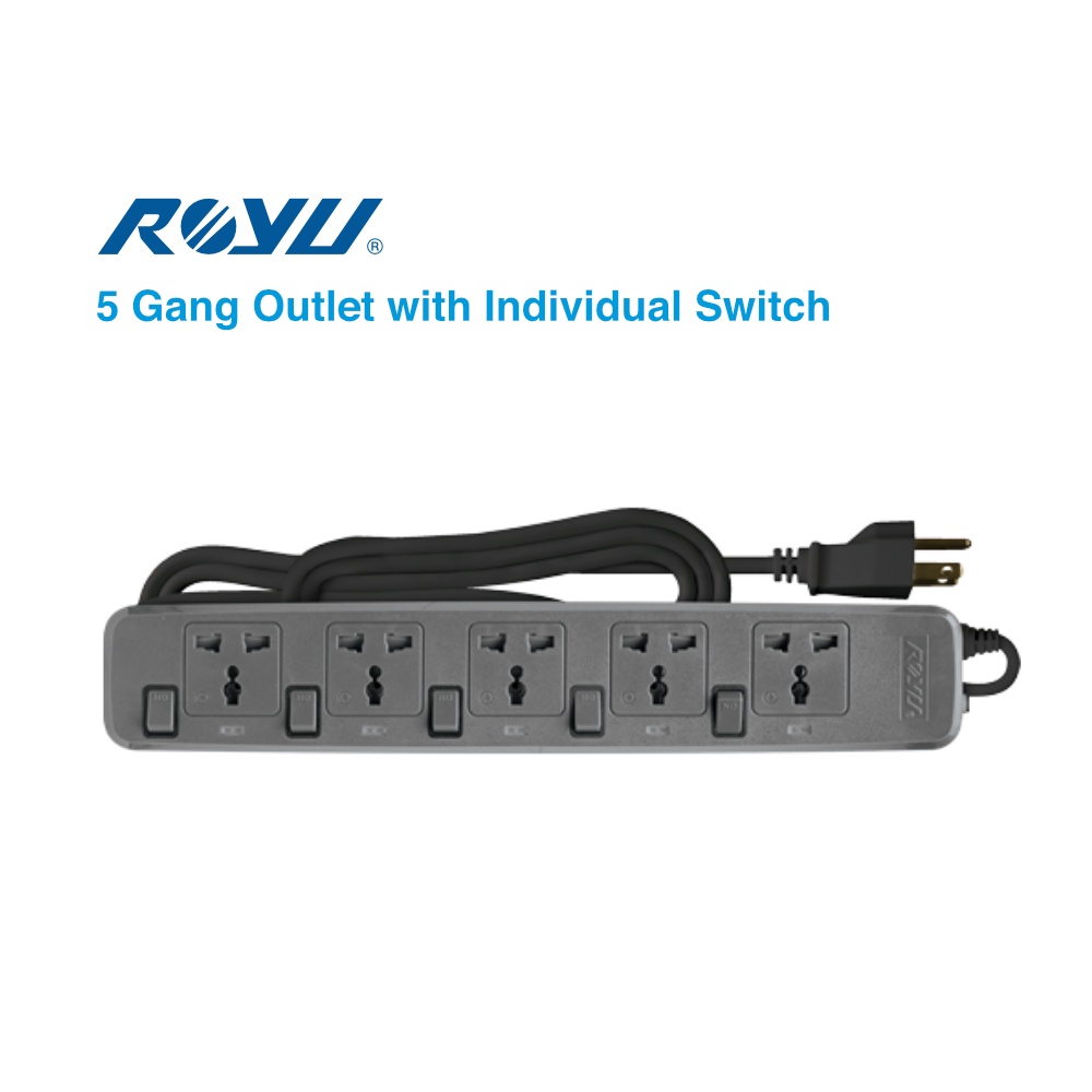 Royu 5 Gang Universal Outlet with Individual Switch Gray Extension ...
