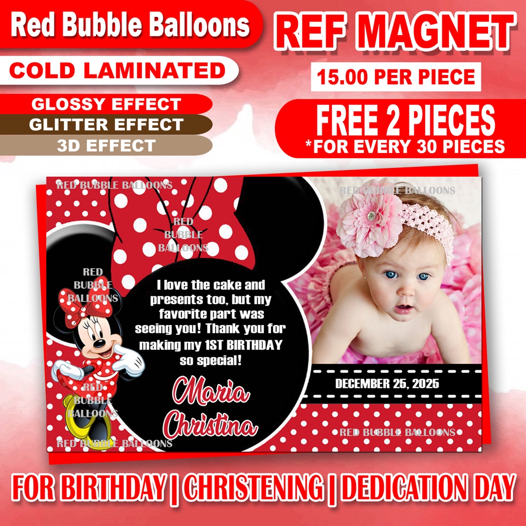 Minnie Mouse Red Birthday Baptism Christening Dedication Customized ...