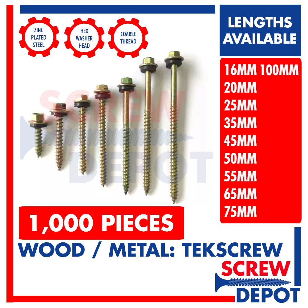 1000PCS 1 inch to 4 inches Metal and Wood Tekscrew / Tek Roof Teks Tex ...
