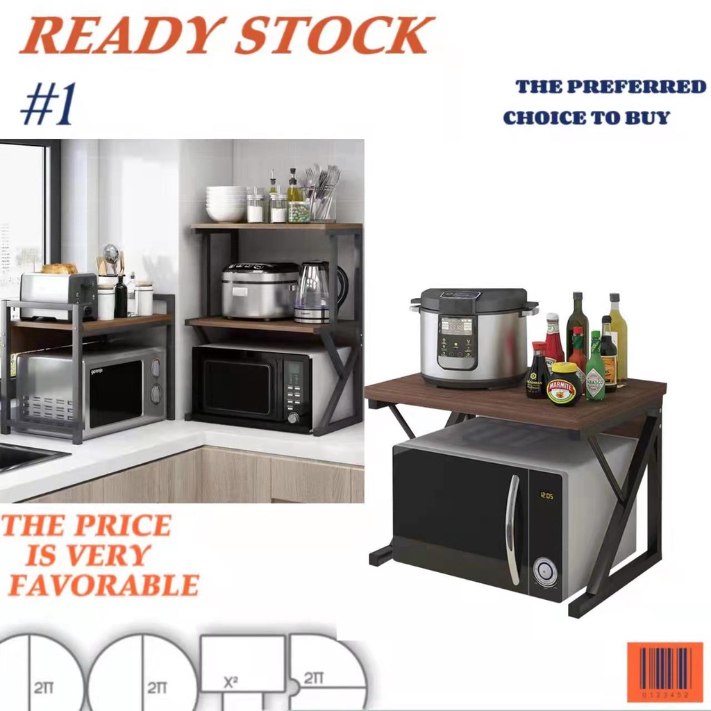 ️COD ️2 Layers Wooden Kitchen Racks Multi-purpose Storage Rack ...