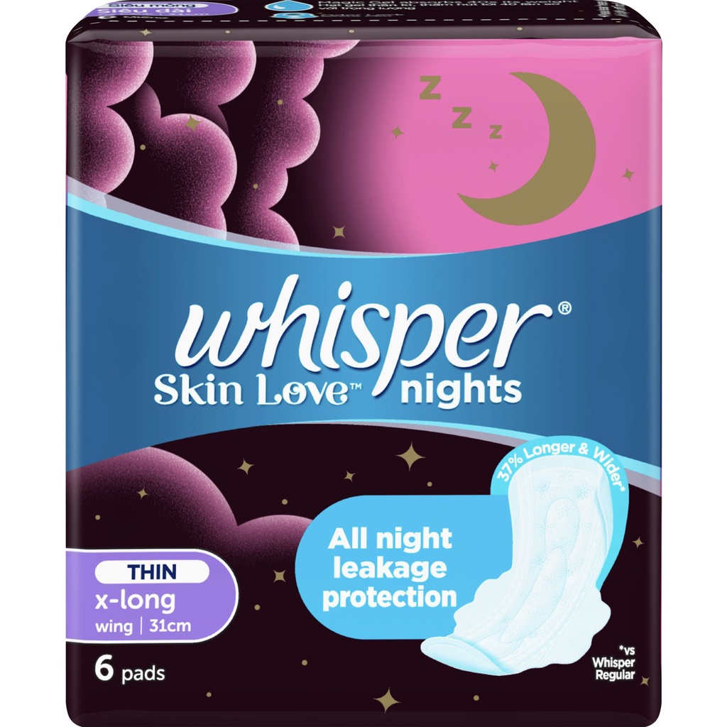 Whisper Skin Love All Night Ultra Slim 6 Pads Sanitary Napkin (31cm ...