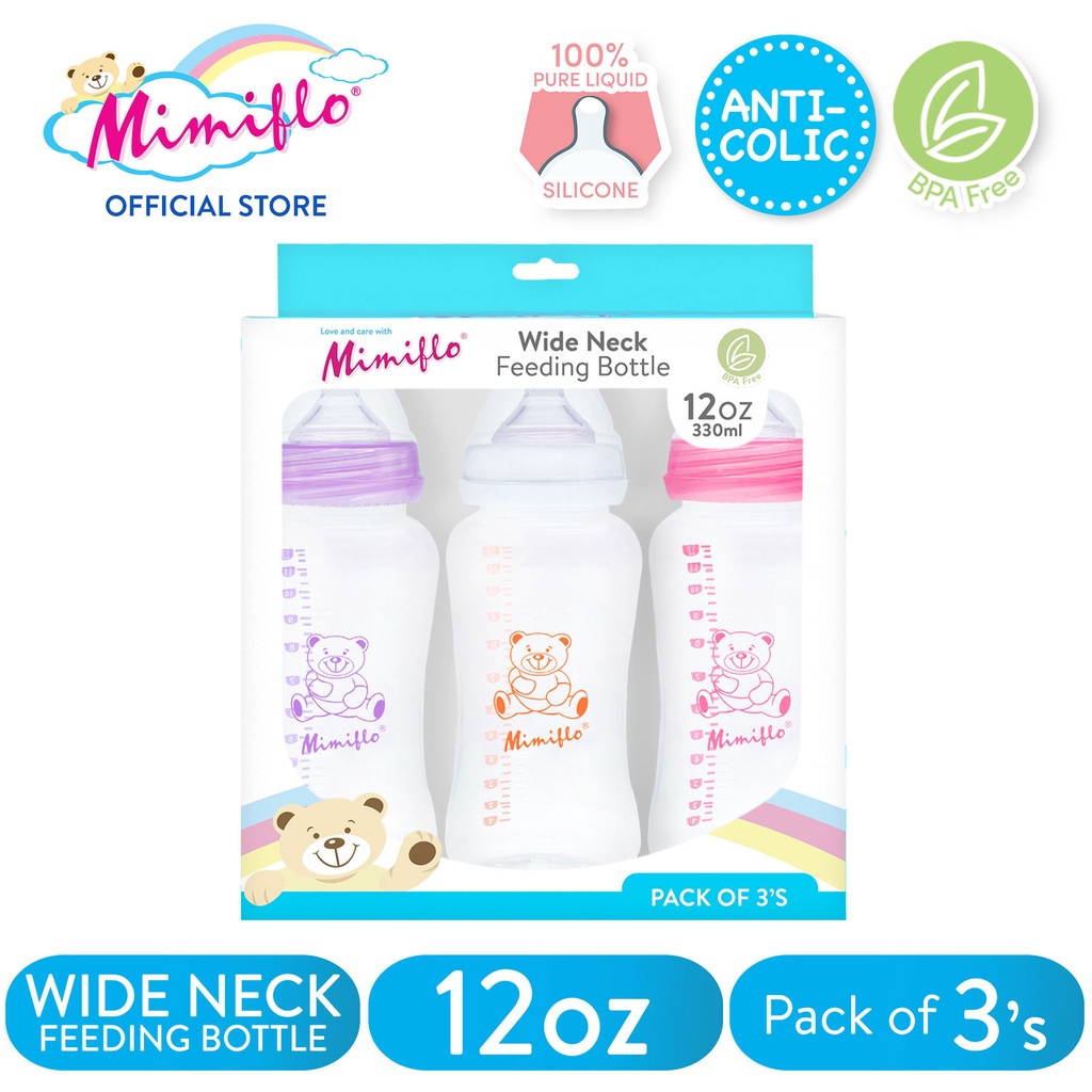 Mimiflo Wide Neck Pp Feeding Bottles 12oz Pack Of 3's | Shopee Philippines