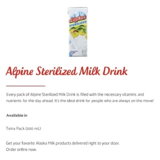 Alpine Sterilized Milk Drink 200ml | Shopee Philippines