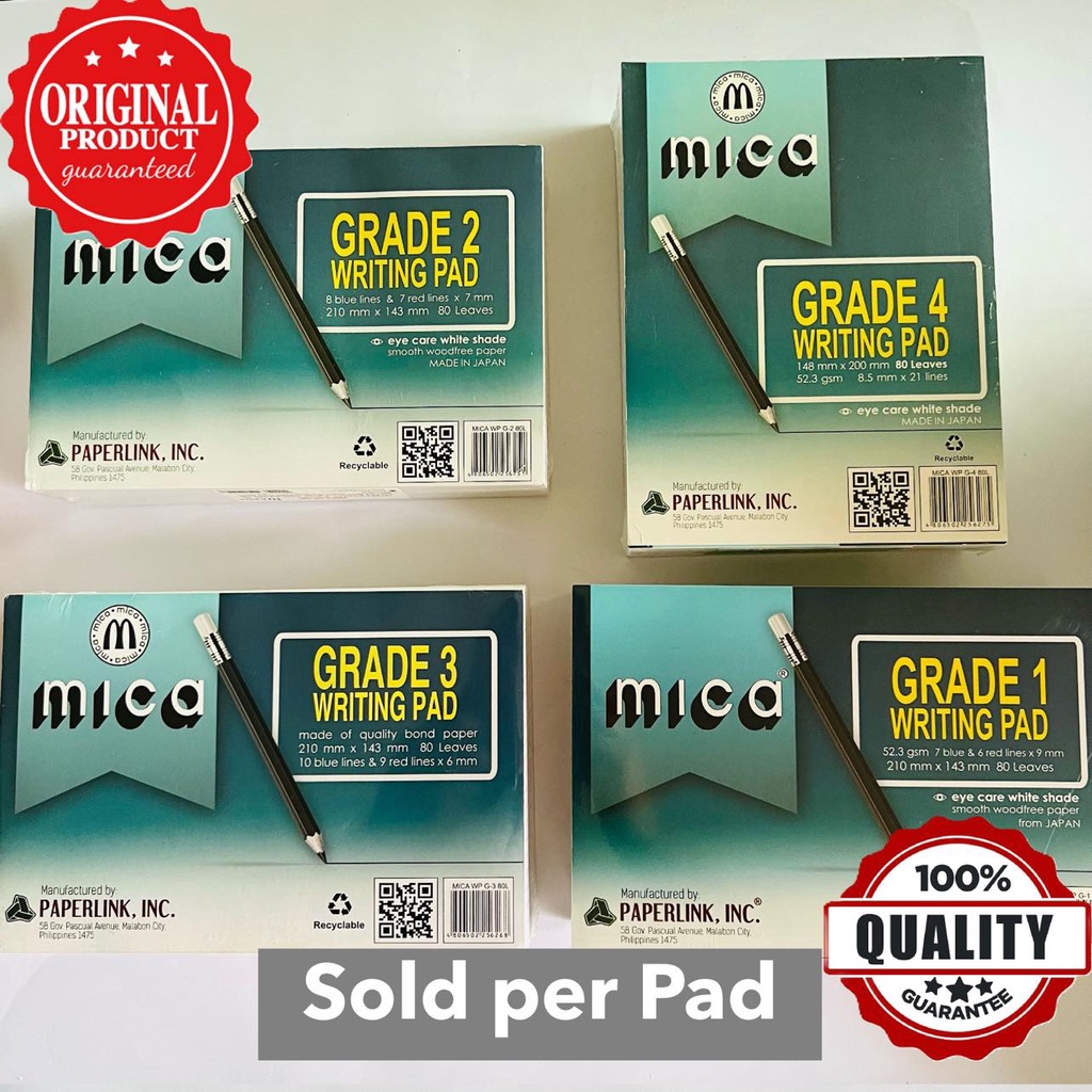 WRITING PAD MICA Grade 1/2/3/4 80leaves (SOLD PER PAD) | Shopee Philippines