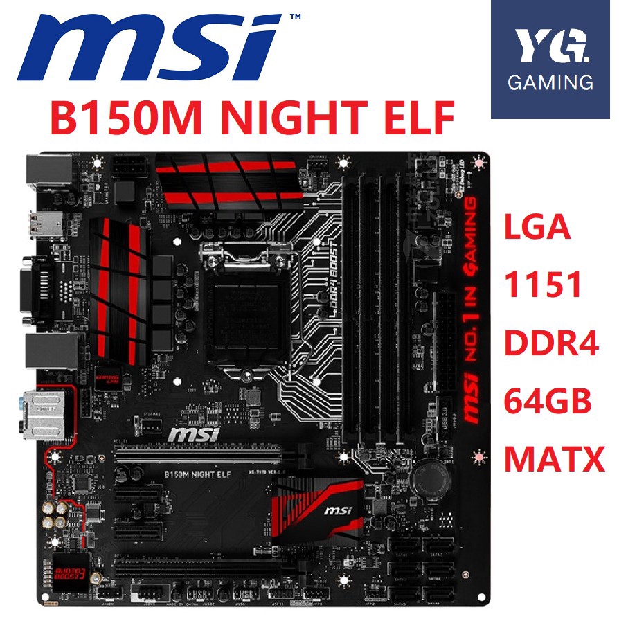 MSI B150M NIGHT ELF Motherboard B150 Socket LGA 1151 DDR4 64GB MATX ...