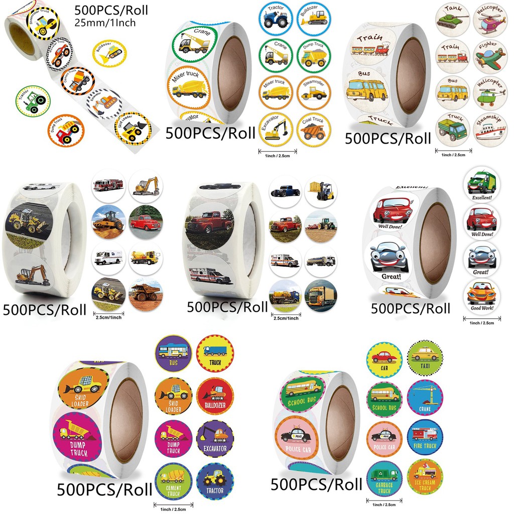 500PCS/Roll Excavator Tractor Stickers for Kids Perforated Stationery ...