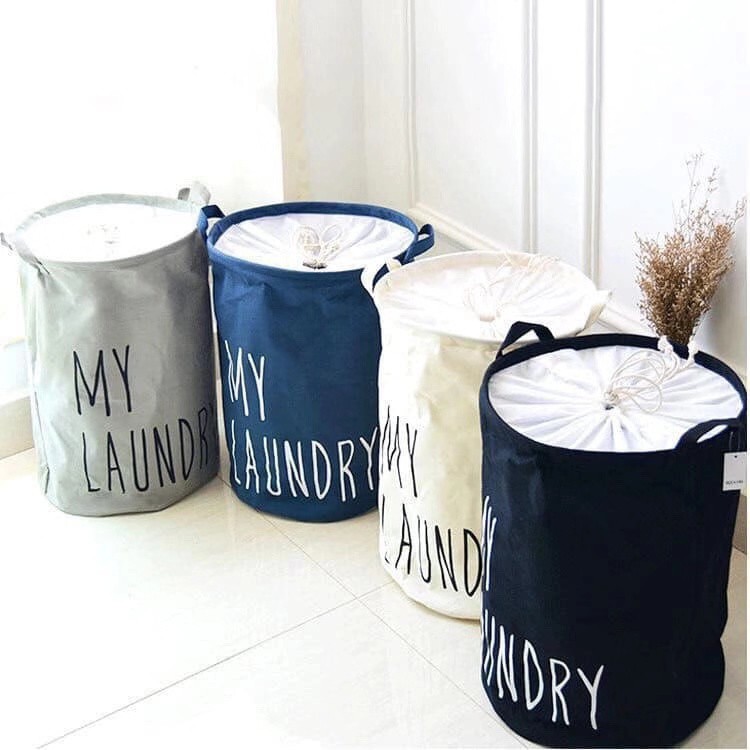 Foldable Laundry Basket with Cover Waterproof Canvas Hamper Clothes ...