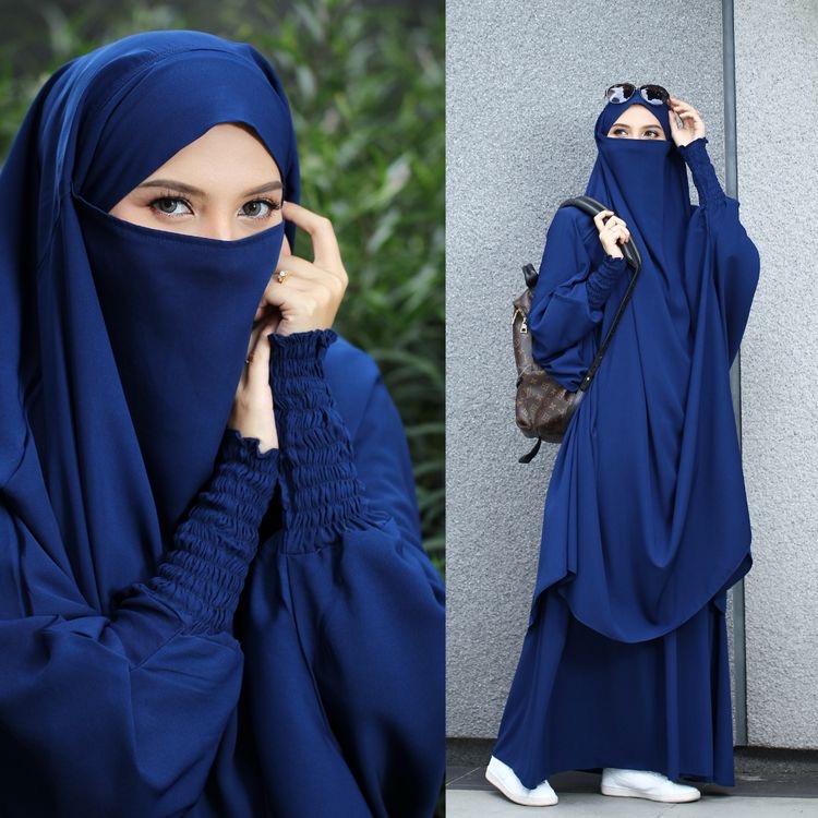 Muslim Women's Full Cover Two Pieces Long Hijab Thobe Abaya Set Jilbab ...