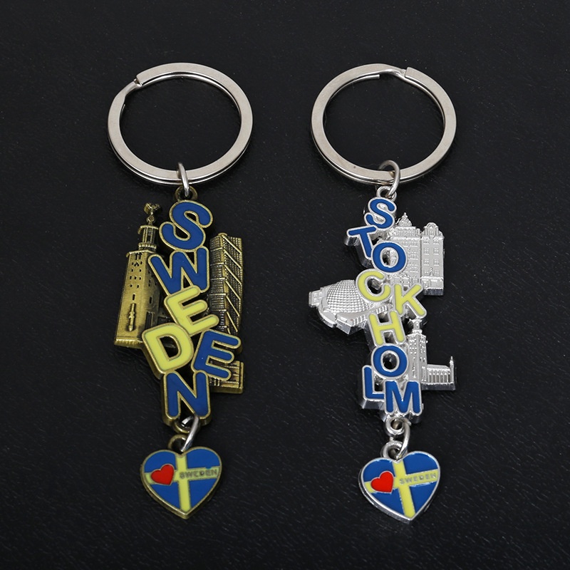 Sweden Keychain Metal Key Chain Pendant Stockholm Building travel ...
