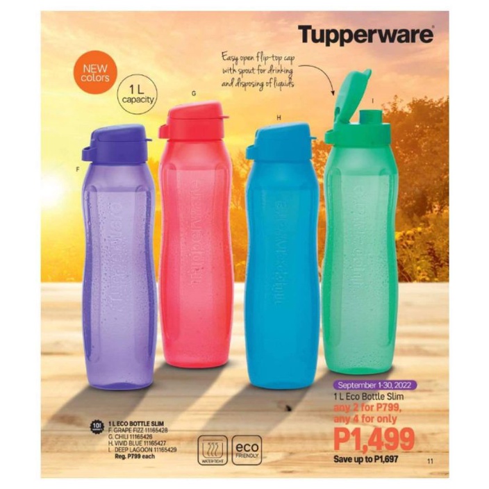 Tupperware Eco Bottle Slim (Plaincolor) 1L | Shopee Philippines