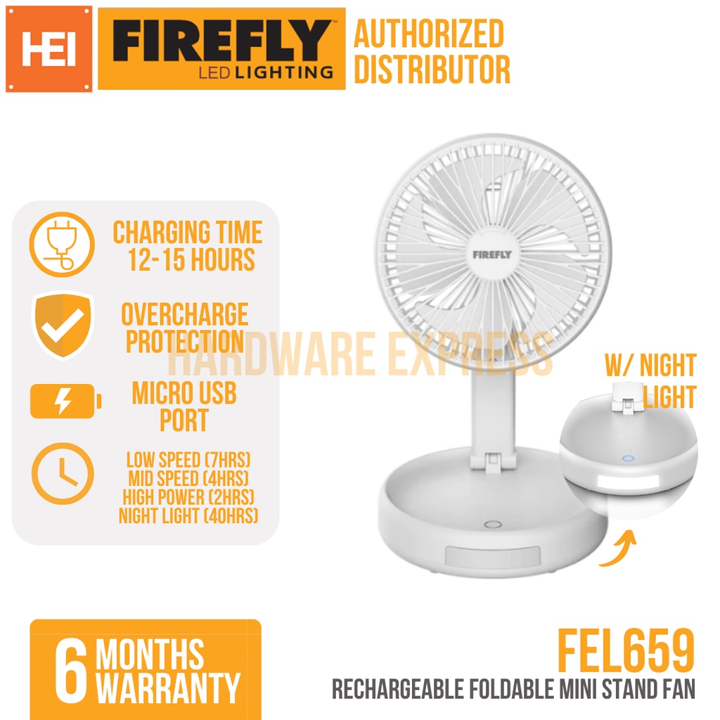 Firefly Rechargeable Foldable Mini Stand Fan with Night Lamp FEL659 ...