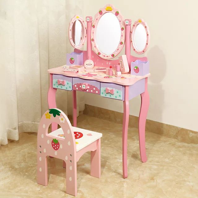 Kids Large Strawberry Vanity Dressing Table abd chair | Shopee Philippines