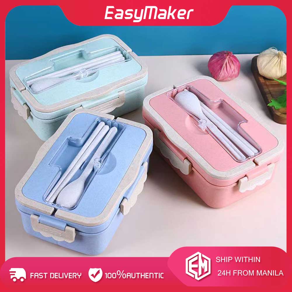 Bento Box with Utensils Lunch Box With 3 Compartment Wheat Fiber Leak ...