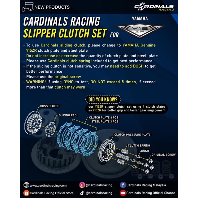 CARDINALS RACING SLIPPER CLUTCH SET - Y16ZR / Y15ZR / RS150 presyo ₱2,657