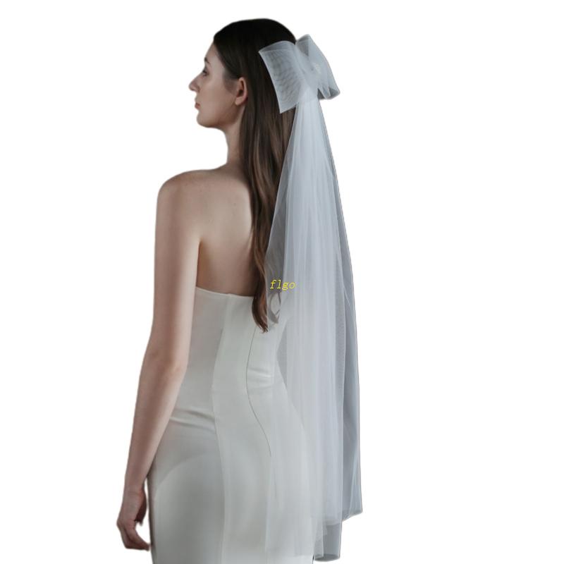 flgo Wedding Bridal Veil Big Bow Decor Ivory White Short Sheer Veils 2 ...