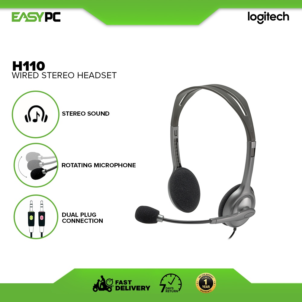 Logitech H110 Stereo Headset, Noise cancelling microphone with 3.5mm ...