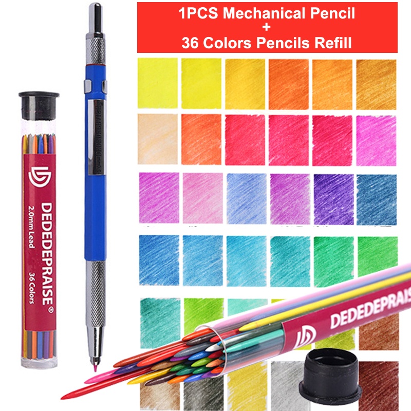 36 Colors 2.0mm Mechanical Pencil Refill Set Writing Drawing Activity ...