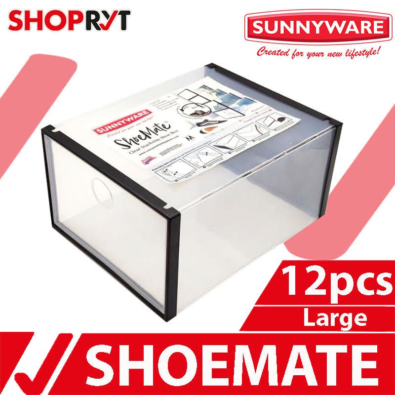 Sunnyware Shoemate Shoe Box Collapsible Shoe Mate Clear Large x 12PCS ...