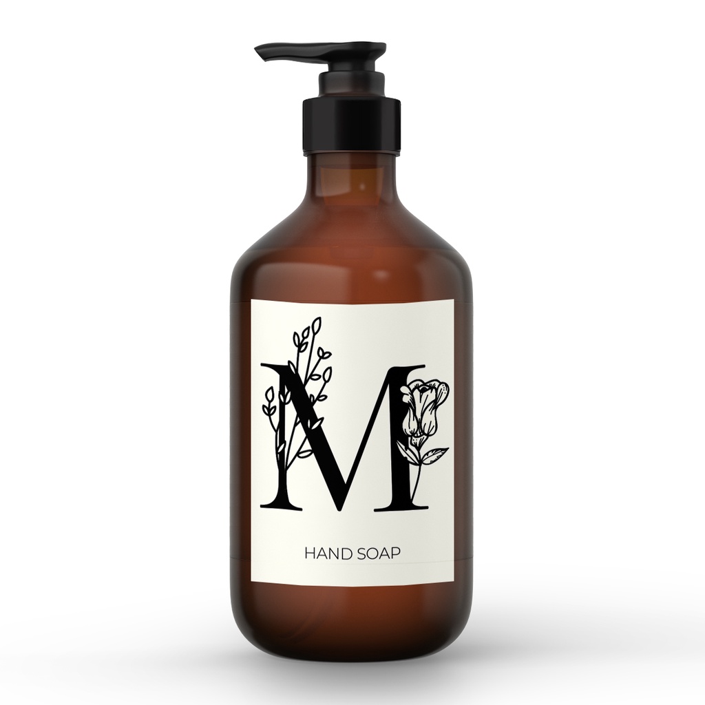 Monogram Amber Glass Pump Bottle Soap Dispenser with free sticker label ...