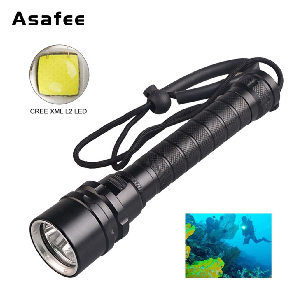 Asafee 3000Lm XML L2 LED Waterproof 18650 Scuba Diving Flashlight 100M ...