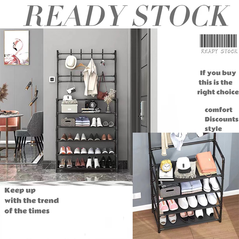 COD 5-Tier Floor Coat Rack Shoe Rack Integrated Household Shoe Hat Rack ...