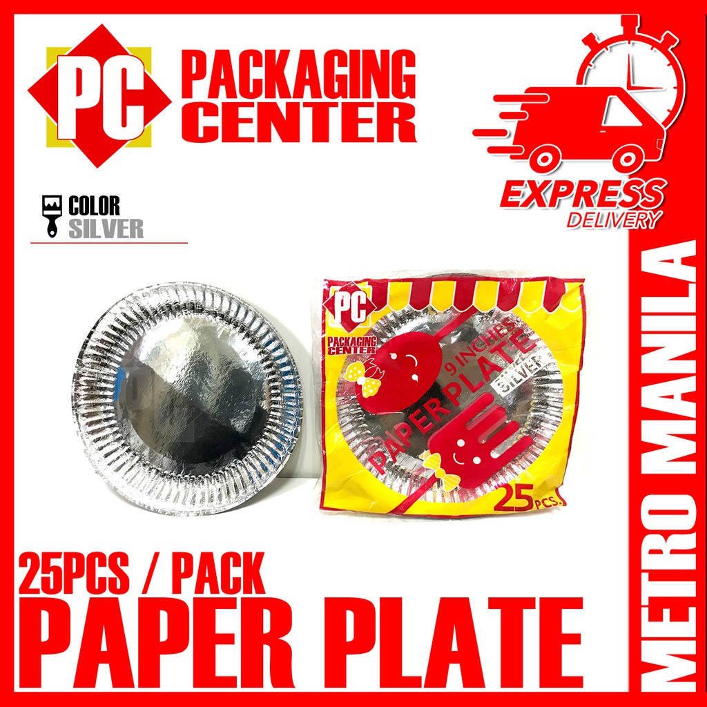 Paper Plate Silver 9" Inches by 25pcs per pack (METRO MANILA SHIPPING ...