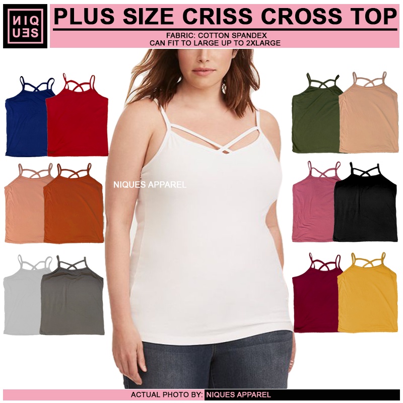 PLUS SIZE CRISSCROSS SPAGHETTI STRAP SANDO TOP | Shopee Philippines