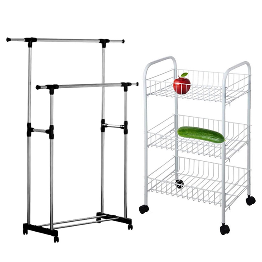 Double Pole Clothes Rack WITH 3 Tier Storage Cart Kitchenware | Shopee ...