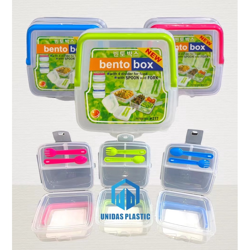 two floors bento box /lunch box with 4 divider for food with SPOON and ...