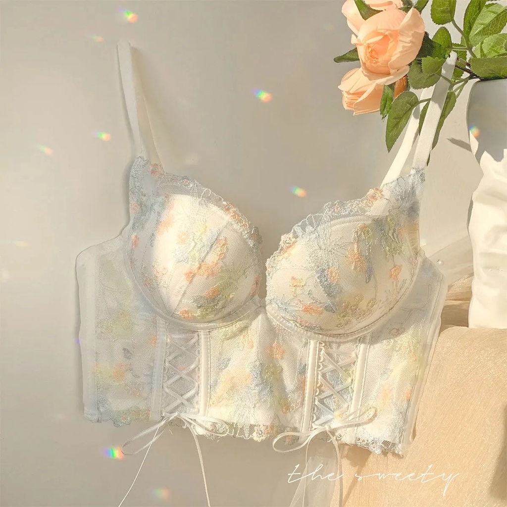 Women's Lace Embroidered Underwear Small Chest Gathered Sexy Vest Body ...