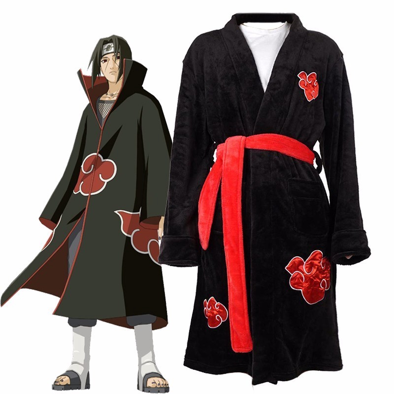 Anime Naruto Cosplay Bathrobe Akatsuki Uchiha Itachi Flannel Pajamas ...