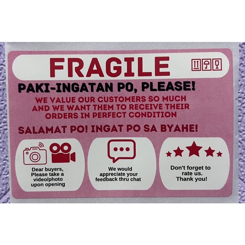 Paki-Ingatan po (Pink Fragile) - 50pcs | Shopee Philippines