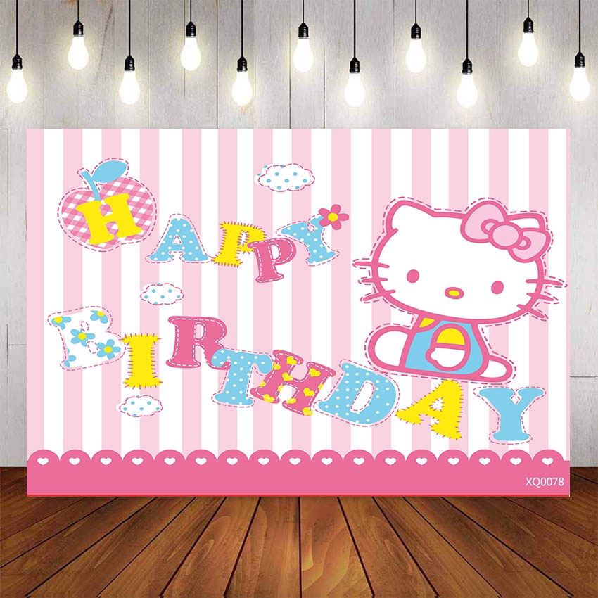 Hello Kitty Bakcdrop For Baby Shower Birthday Party Pink White Stripe ...