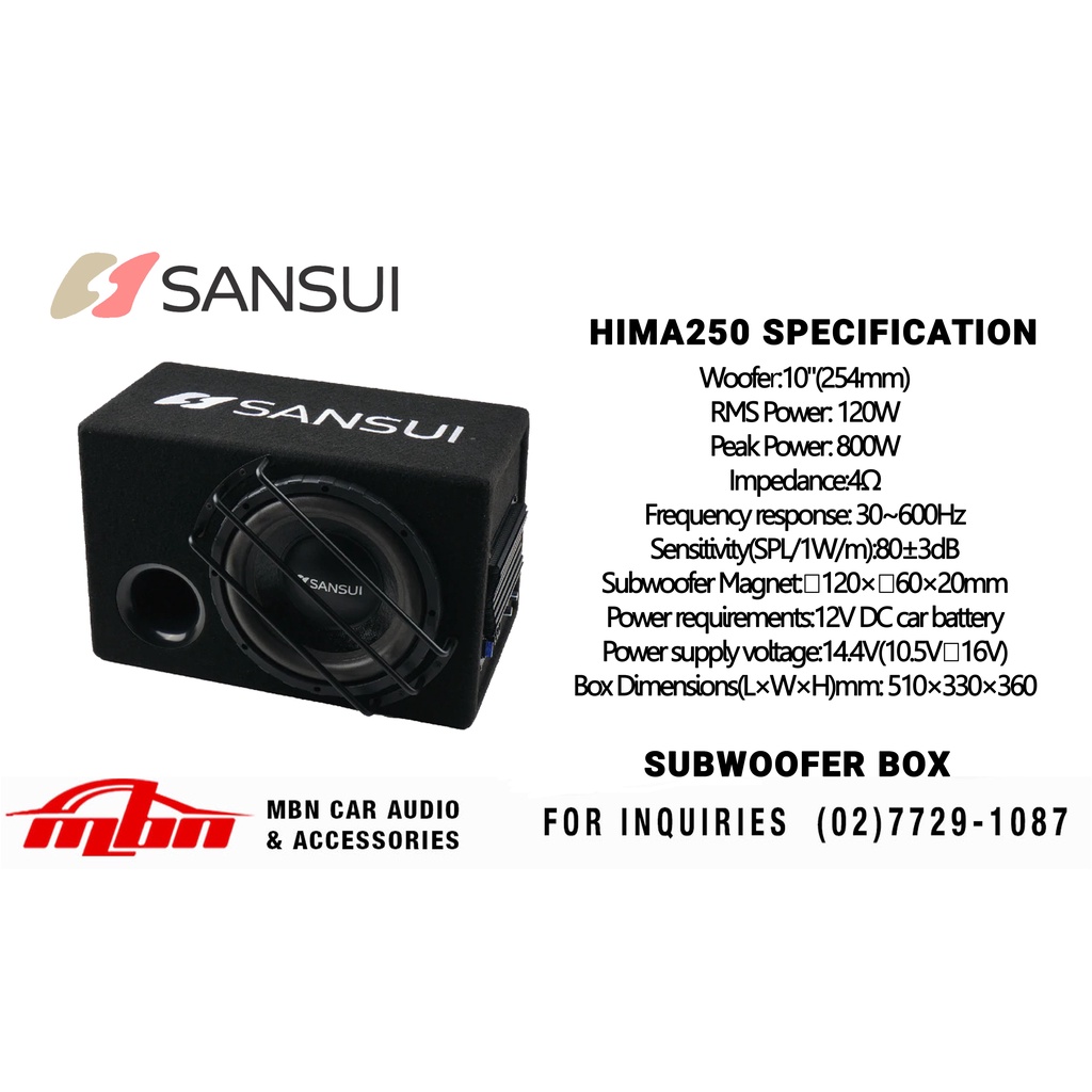 Sansui 10" Car Audio Subwoofer Box 800W Max Power (HIMA250) | Shopee ...
