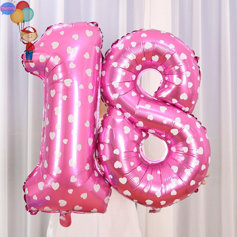 16 inch Digital Balloon Blue Pink Foil Balloons With Star Number 0-9 ...
