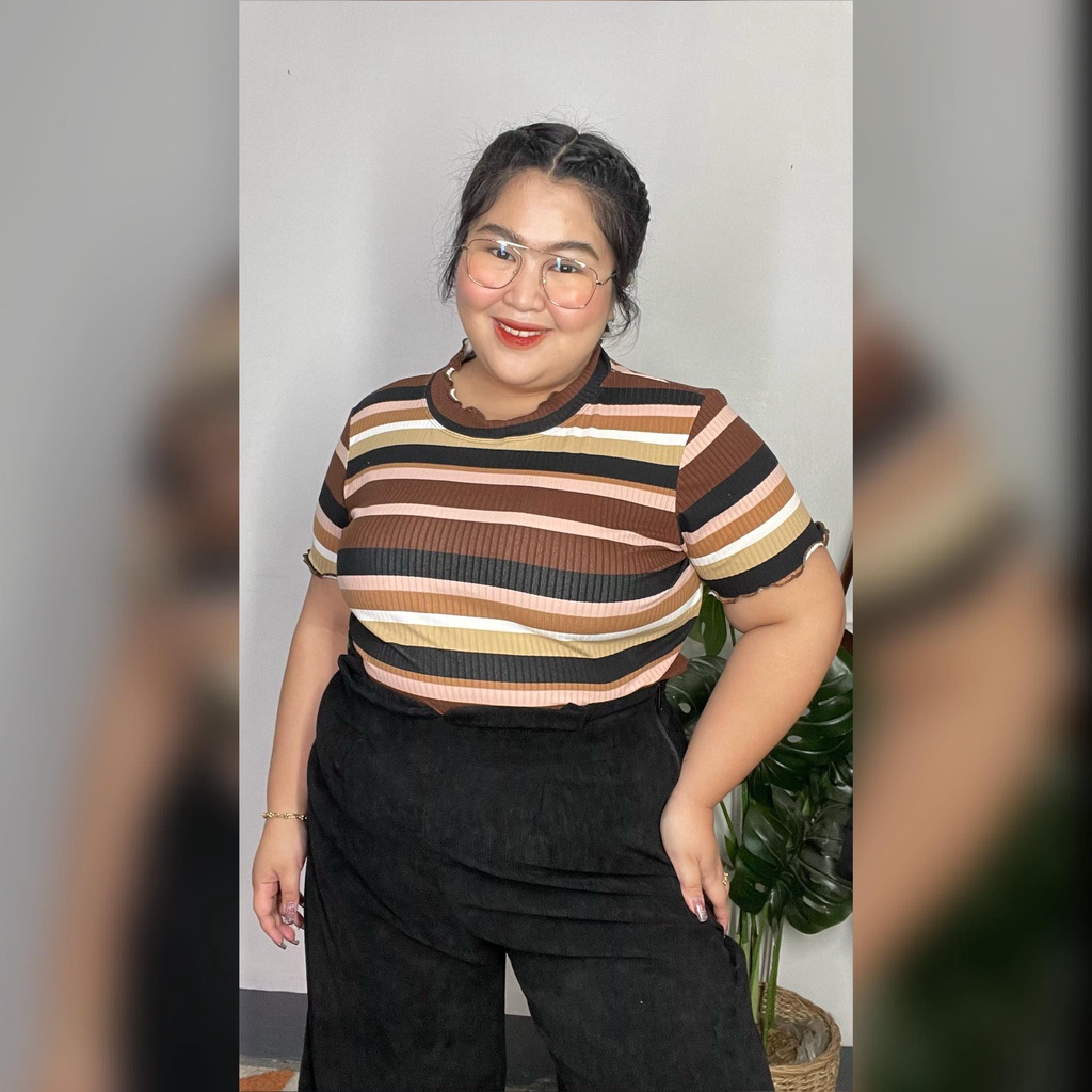 Aurora Stripes plus size lettuce top xl 3xl 5xl knitted fabric PLUS ...