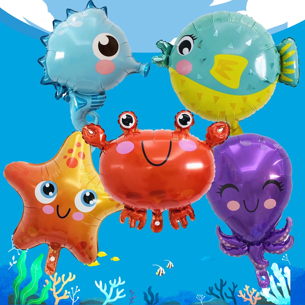 Ocean Theme Q Version Marine Animal Foil Balloon Puffer Fish Starfish ...