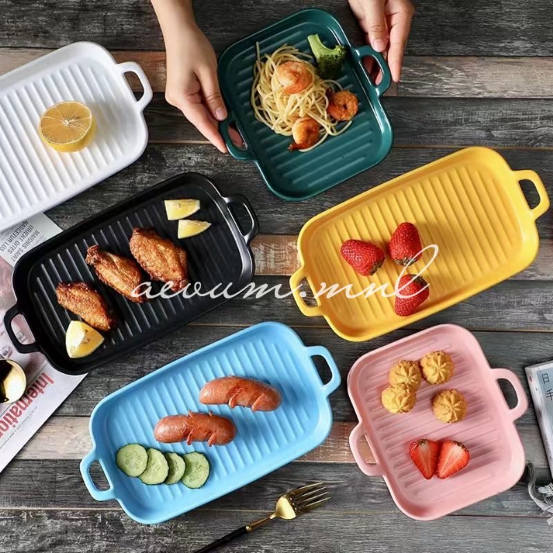 Nordic Ceramic Rectangular Serving Dish Griddle Pan Baking Plate With ...
