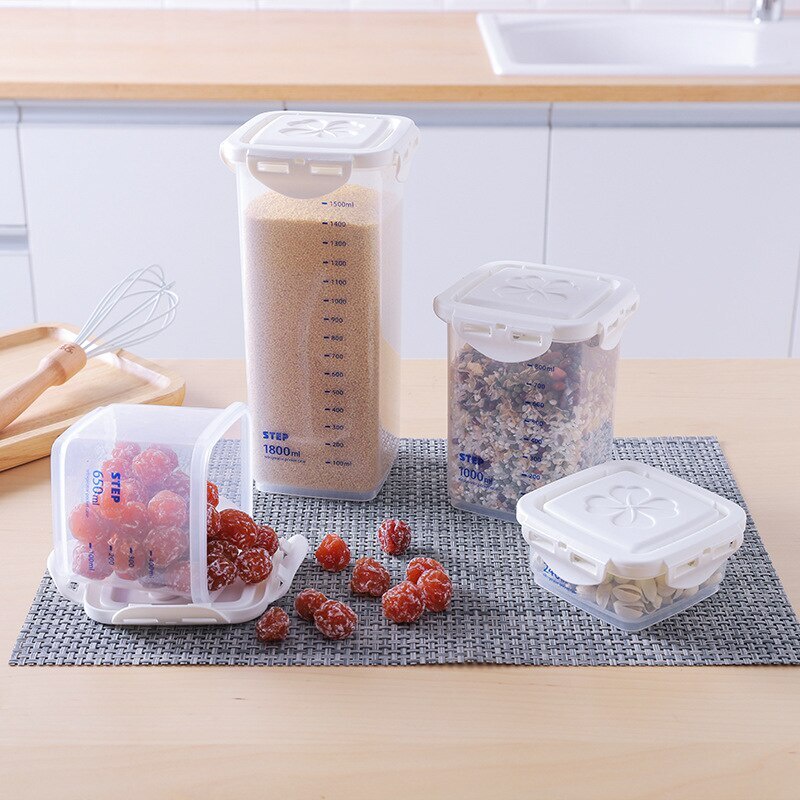 Plastic Sealed Cans Kitchen Storage Box Transparent Food Canister Keep ...