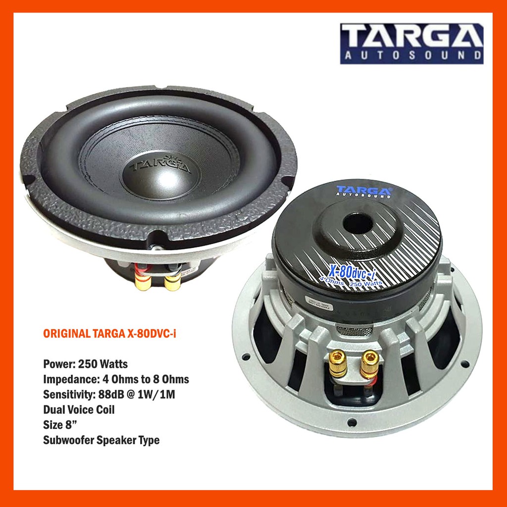 Original Targa x 80 dvc i 250W 4 to 8 Ohms 8 Inches Dual Car Subwoofer ...