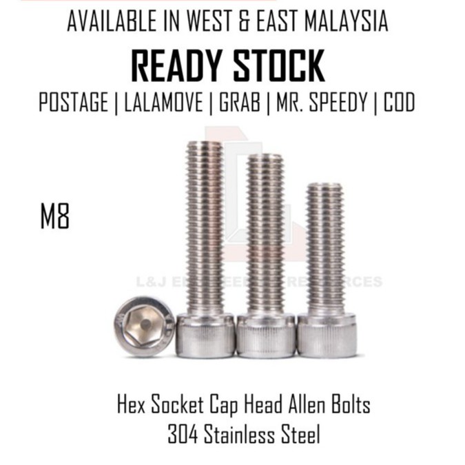 M8 Hex Socket Cap Head Screws 304 Stainless Steel SHINY SURFACE Allen ...