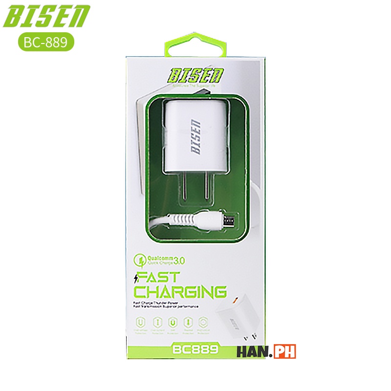 Bisen BC889 22W QC3.0 Fast Charger With Cable For USB Type C Micro ...