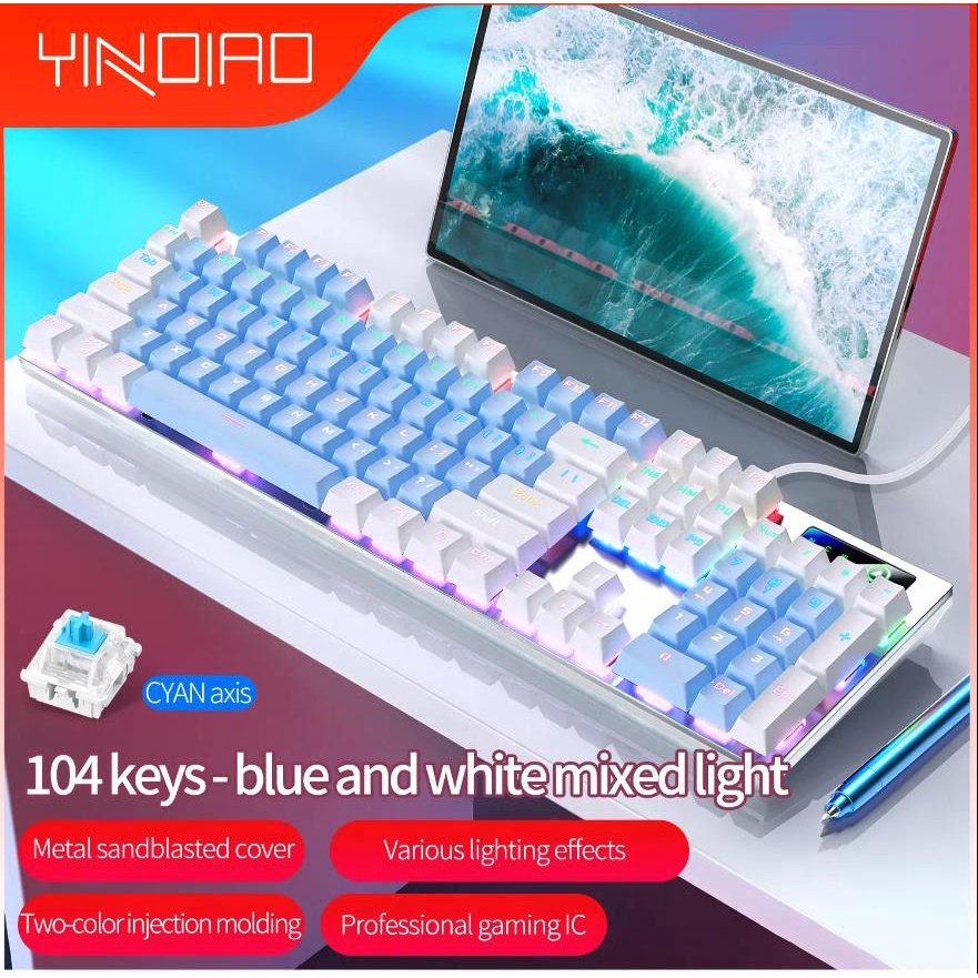Pink Girl Cute Backlight LED Gaming Keyboard Mechanical Blue RED switch ...