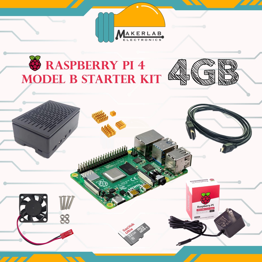 Raspberry Pi 4 Model B Starter Kit 4GB RAM OKdo Kit (NOT compatible ...