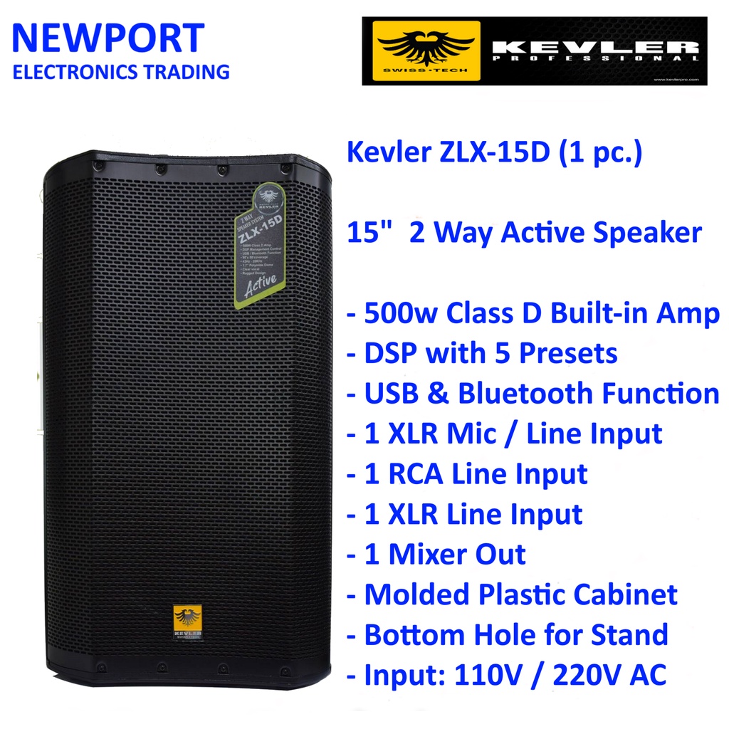 Kelver ZLX-15D 15 Inch 2 Way 500W Active Speaker with USB & Bluetooth, DSP With 5 Presets (1 Pc ...