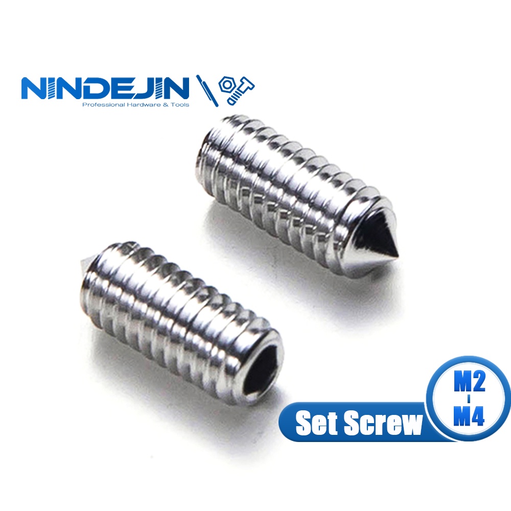 NINDEJIN 50Pcs Cone Point Grub Screw Hex Socket Set M2 M2.5 M3 M4 304 Stainless Steel Hexagon ...