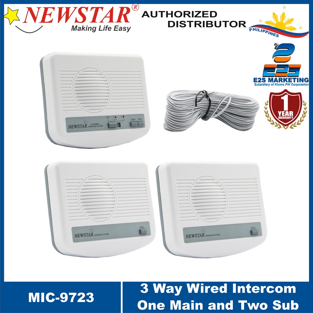 Newstar 3Way Wired Intercom (One Main and Two Sub) MIC-9723 | Shopee ...